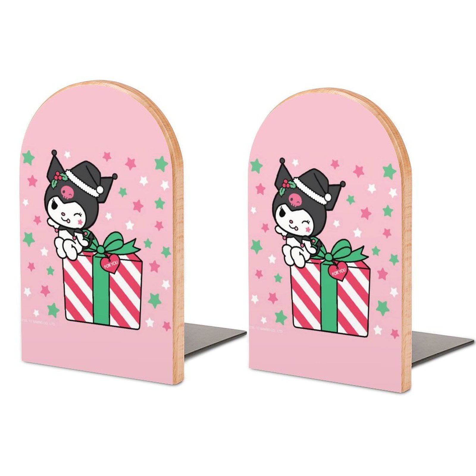 Christmas Kuromi 2PCS Wood Bookends for Shelves, Non-Slip Book Stand ...