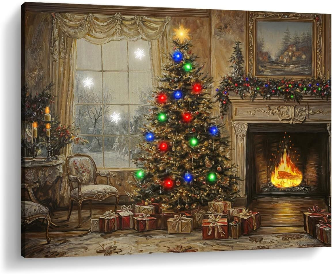 Christmas LED Canvas Wall Art - 24x18in Lighted Christmas Tree with ...