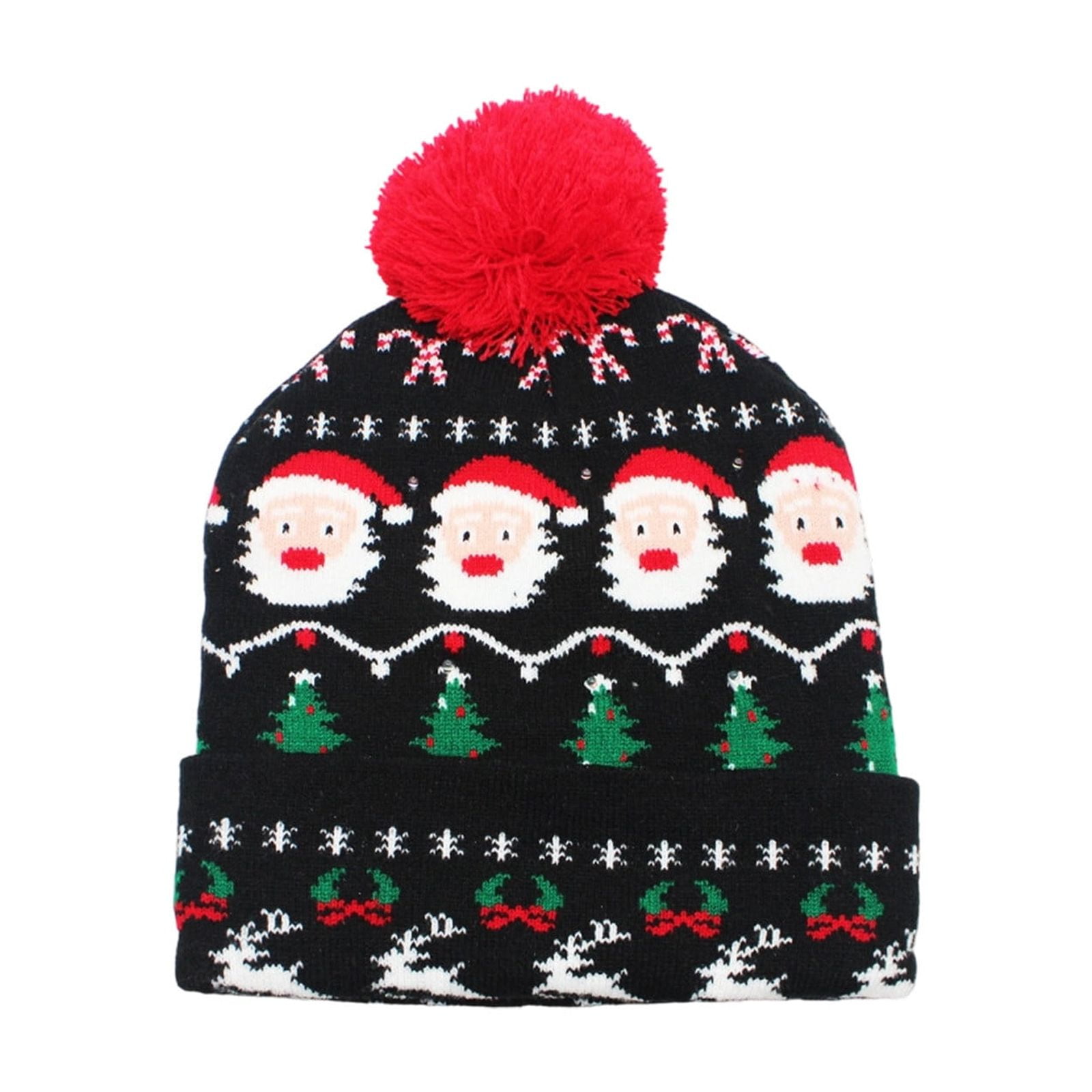 Christmas LED Hat Light Up Pom Pom Knitted Beanie Warm Winter Cap with ...