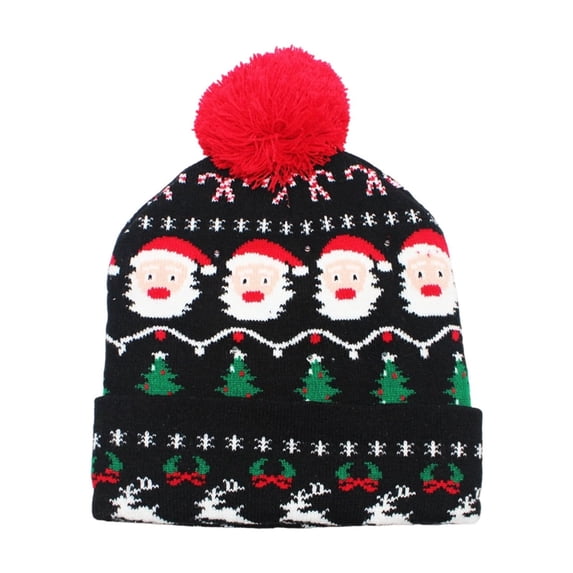 Christmas LED Hat Light Up Pom Pom Knitted Beanie Warm Winter Cap with ...