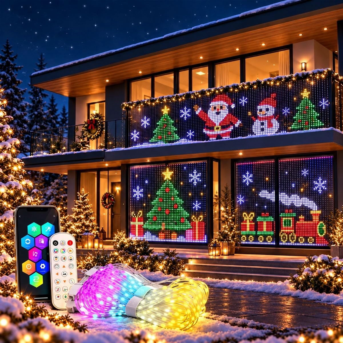 Christmas LED House Net & Smart Outdoor Wall Curtain Light, DIY Rgb ...