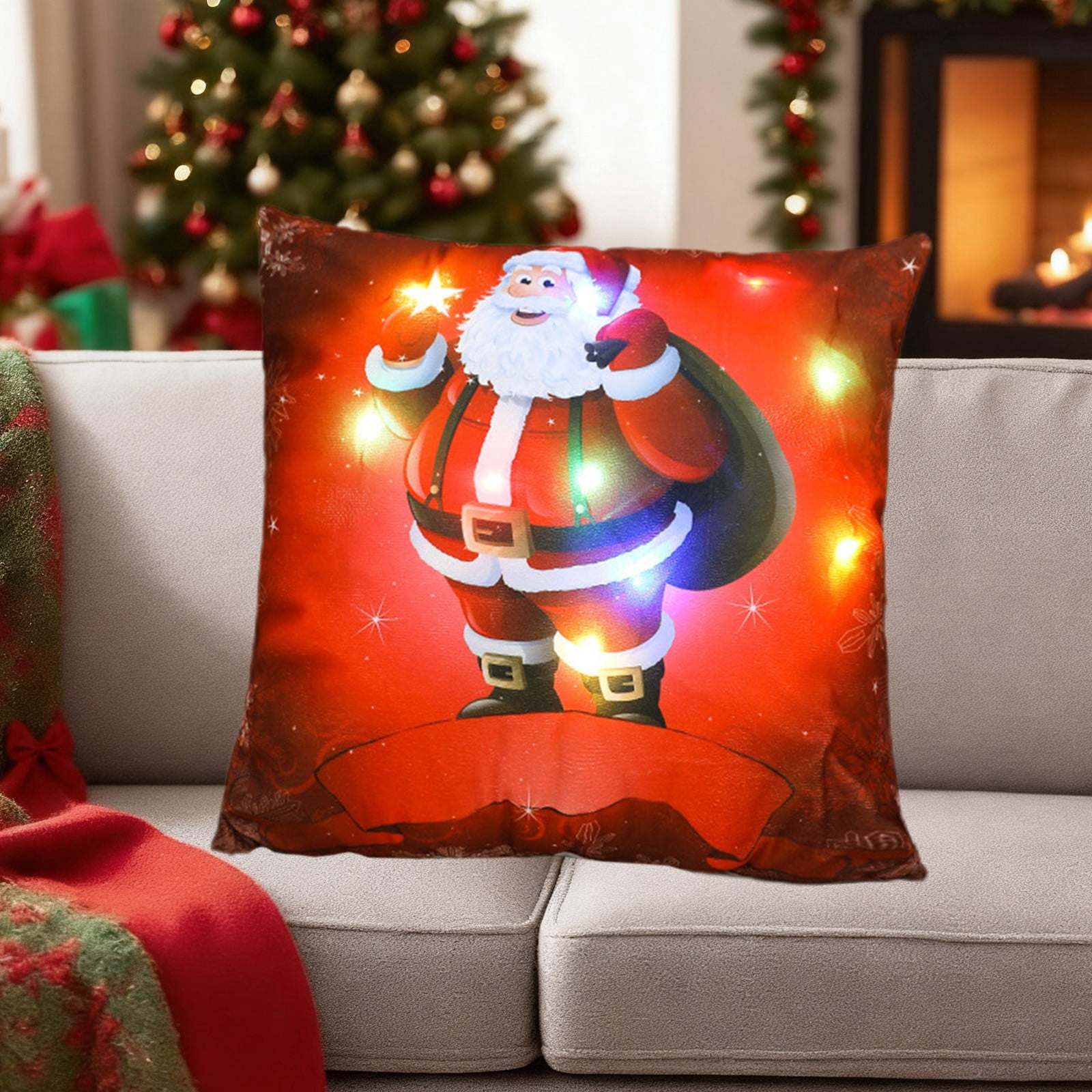 Christmas LED Light-Up Plush Pillow with Printed Designs, Soft Sofa ...