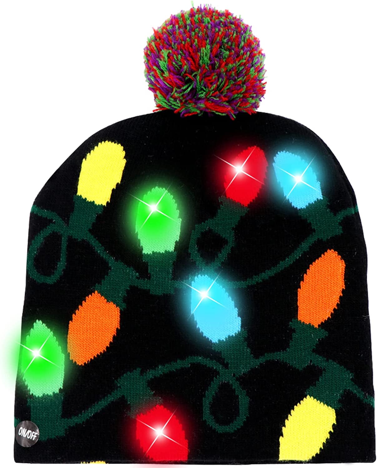 Christmas LED Light up Hat Xmas Beanie Hat Adults Kids LED Pom Pom Hat ...
