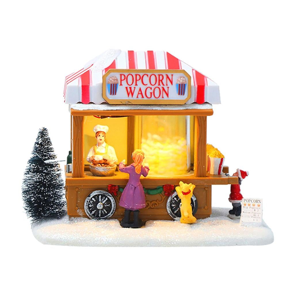 Christmas LED Lighted Popcorn Wagon Cristmas Village House Battery ...
