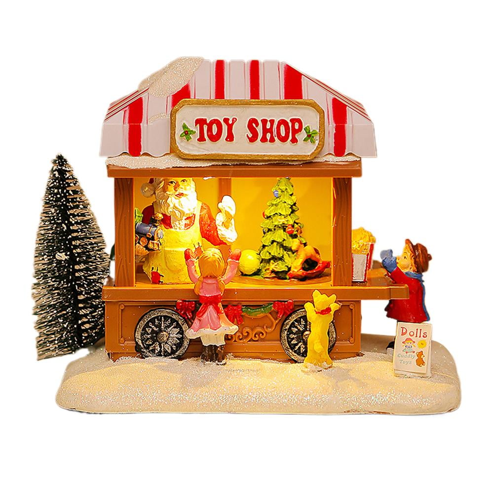 Christmas LED Lighted Popcorn Wagon Cristmas Village House Battery ...