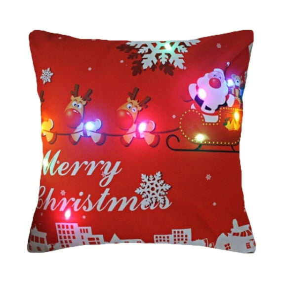 Christmas LED Pillow Cover with Built-In Lights - Polyester Printed ...