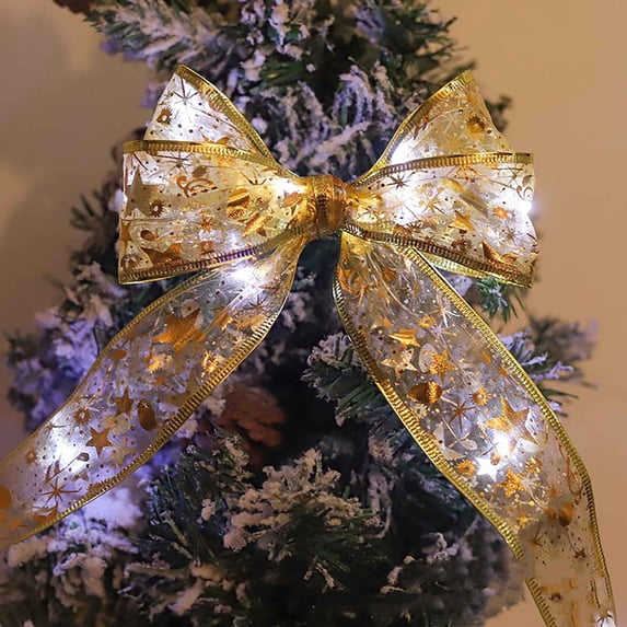 Christmas LED Ribbon Lights Lace Bow String Lights DIY Tree Ornament ...