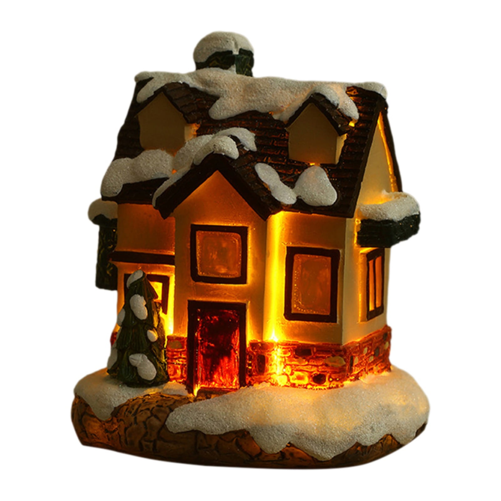 Christmas LED Scene Village Houses Resin Luminous Miniature Snow House ...