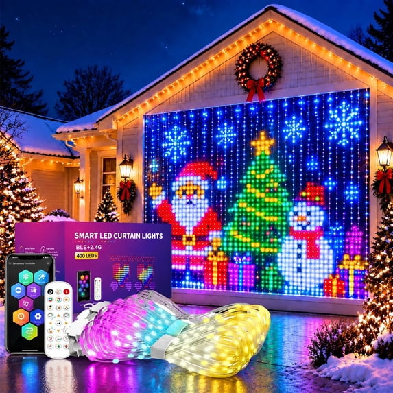 Christmas LED Smart Wall Curtain Net Lights, RGB Animated Outdoor ...