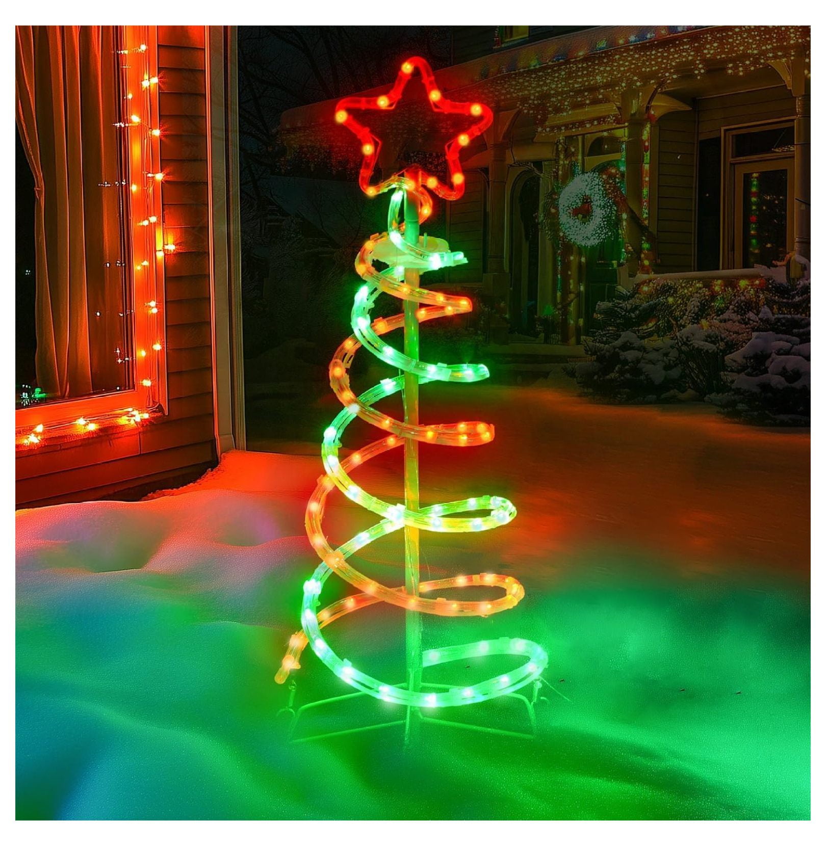 Christmas LED Spiral Tree Lights 3ft, Green and Red Dual Spiral Tree Light Outdoor Indoor ...