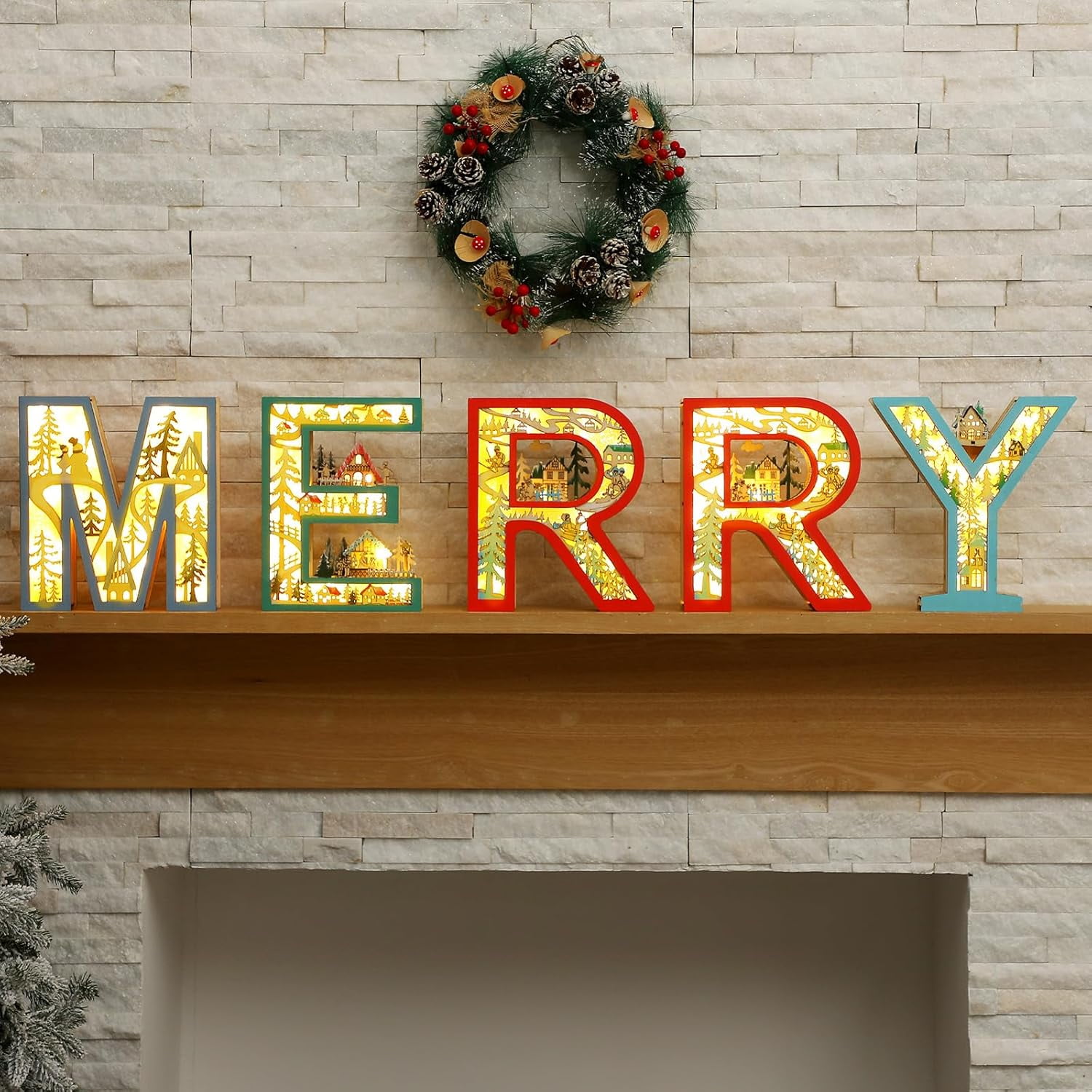 Christmas LED Wooden Letters Decorations Glowing Alphabet Ornament ...