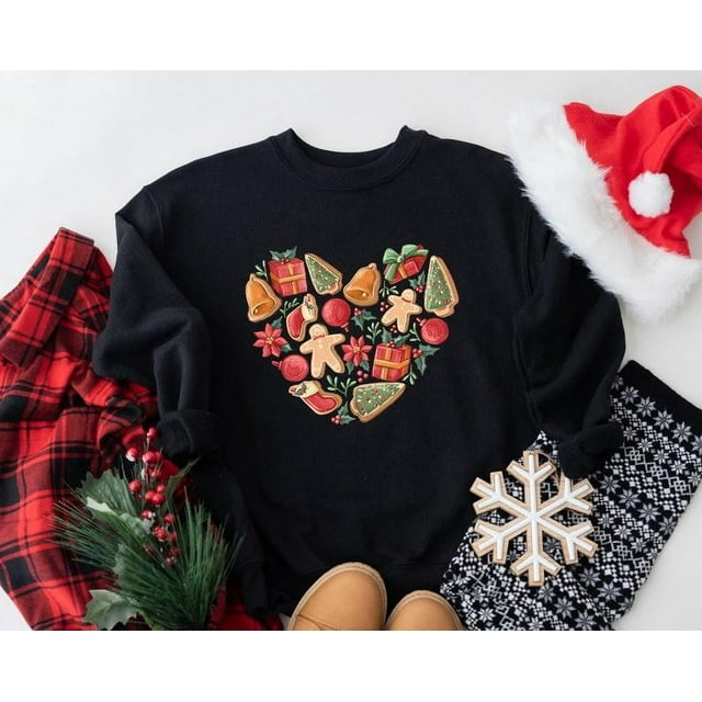 Christmas LOVE Sweater. Heart Gingerbread Cookies Sweater. Iced Latte ...