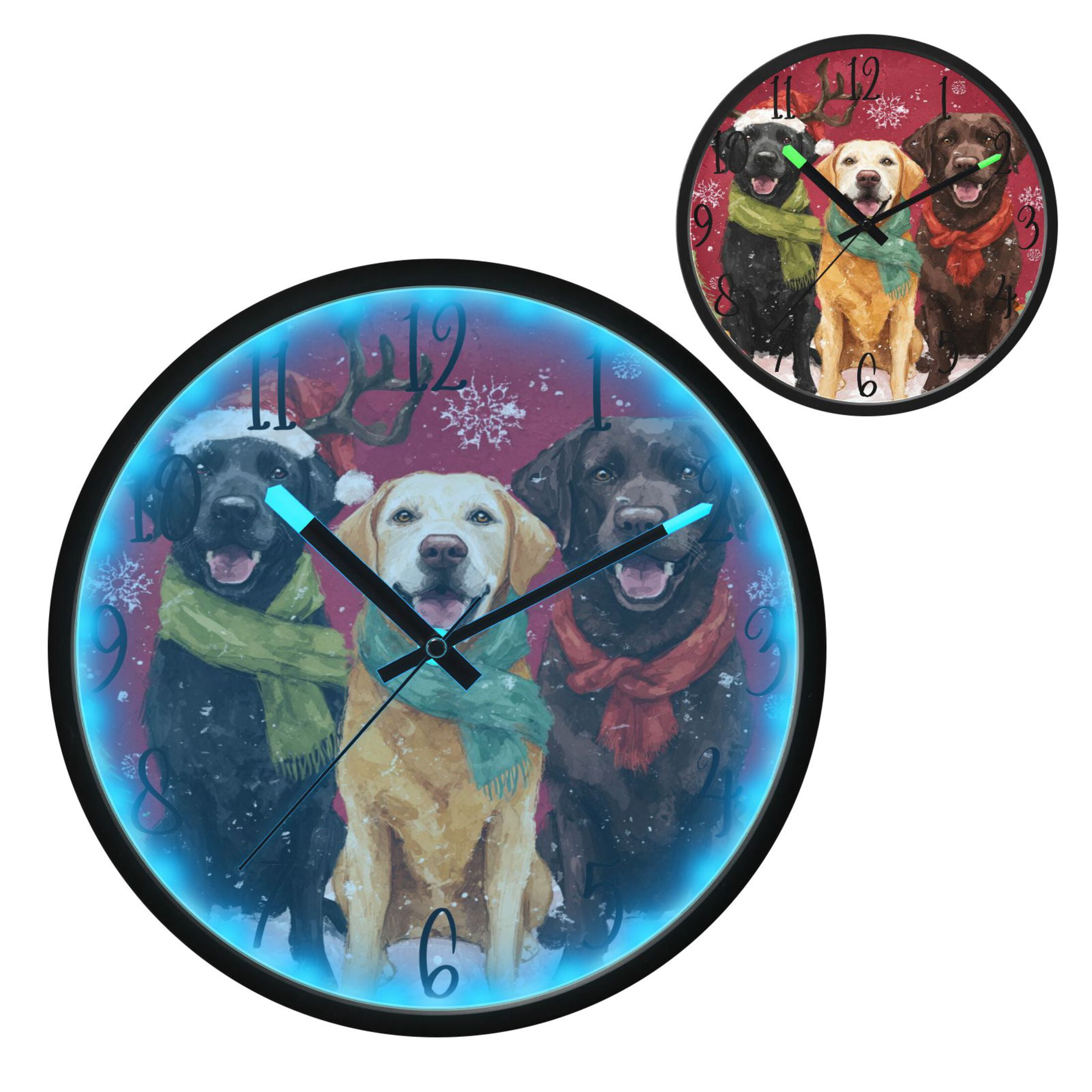 Christmas Labrador Dogs Luminous Wall Clock with Sound-Activated LED 12 ...