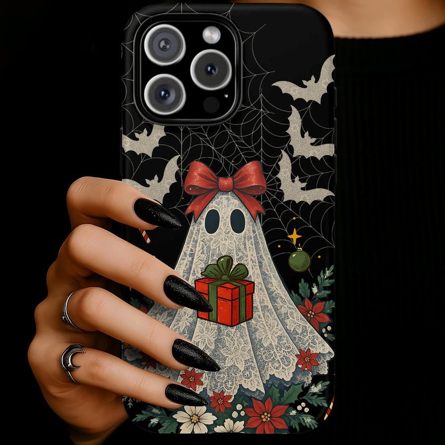 Christmas Lace Ghost Phone Case, Cute Holiday Protective Cover with ...