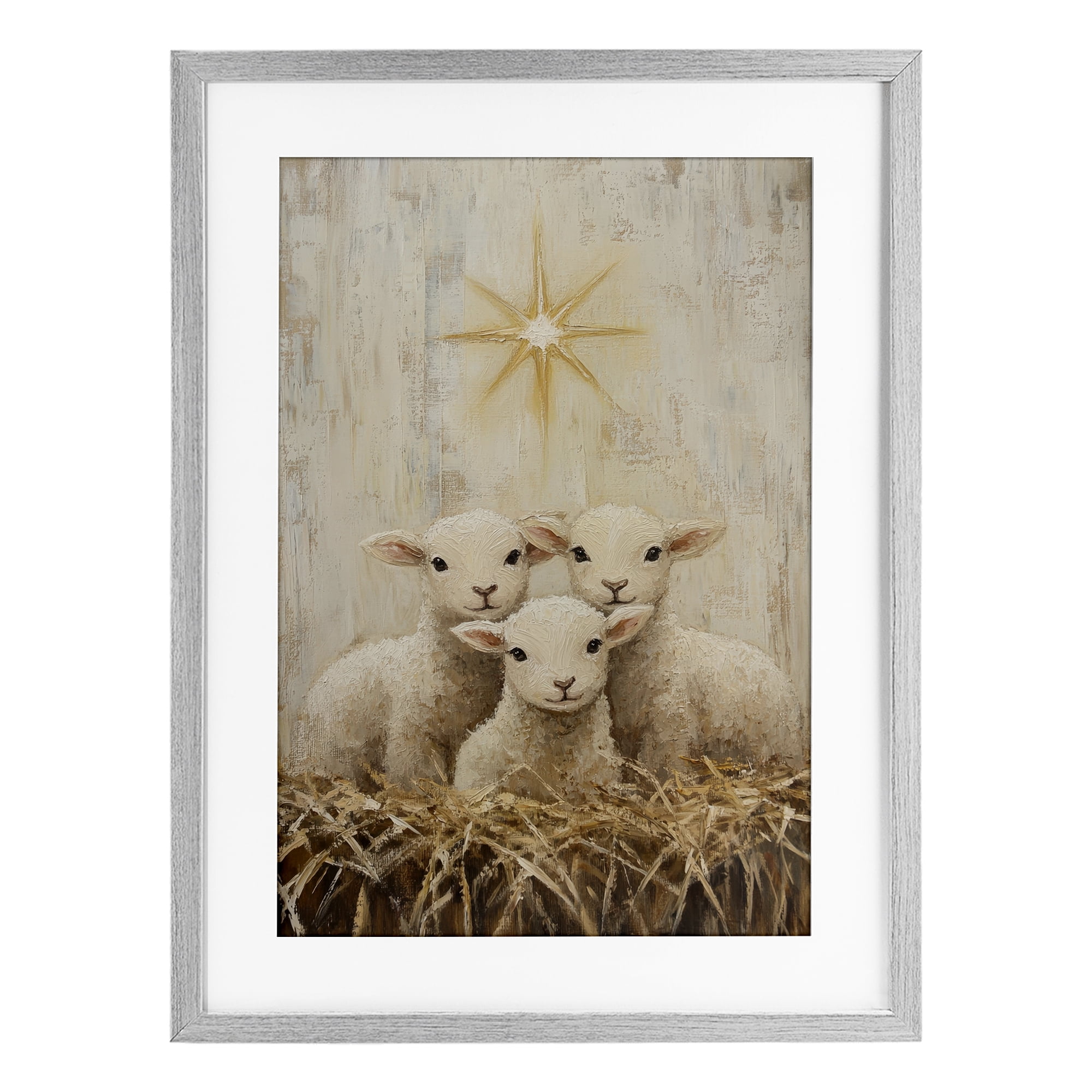 Christmas Lambs Trio Gray Framed Print Under Glass, design by Petal ...