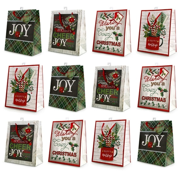 Holiday Bulk Wrapping: Large Christmas Gift Bags with Glitter (12 Pack ...