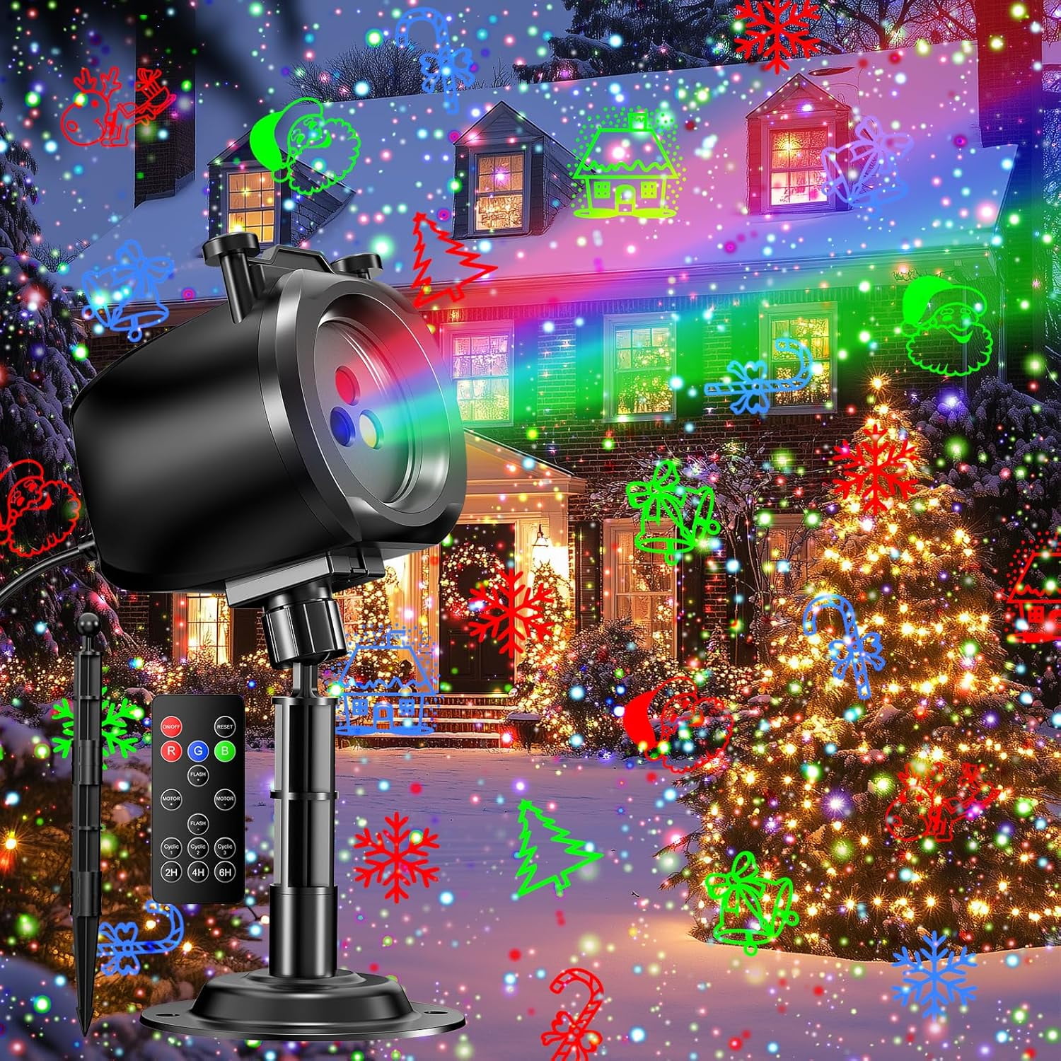 Christmas Laser Projector Light Outdoor, RGB 3 Colors Laser Lights with ...