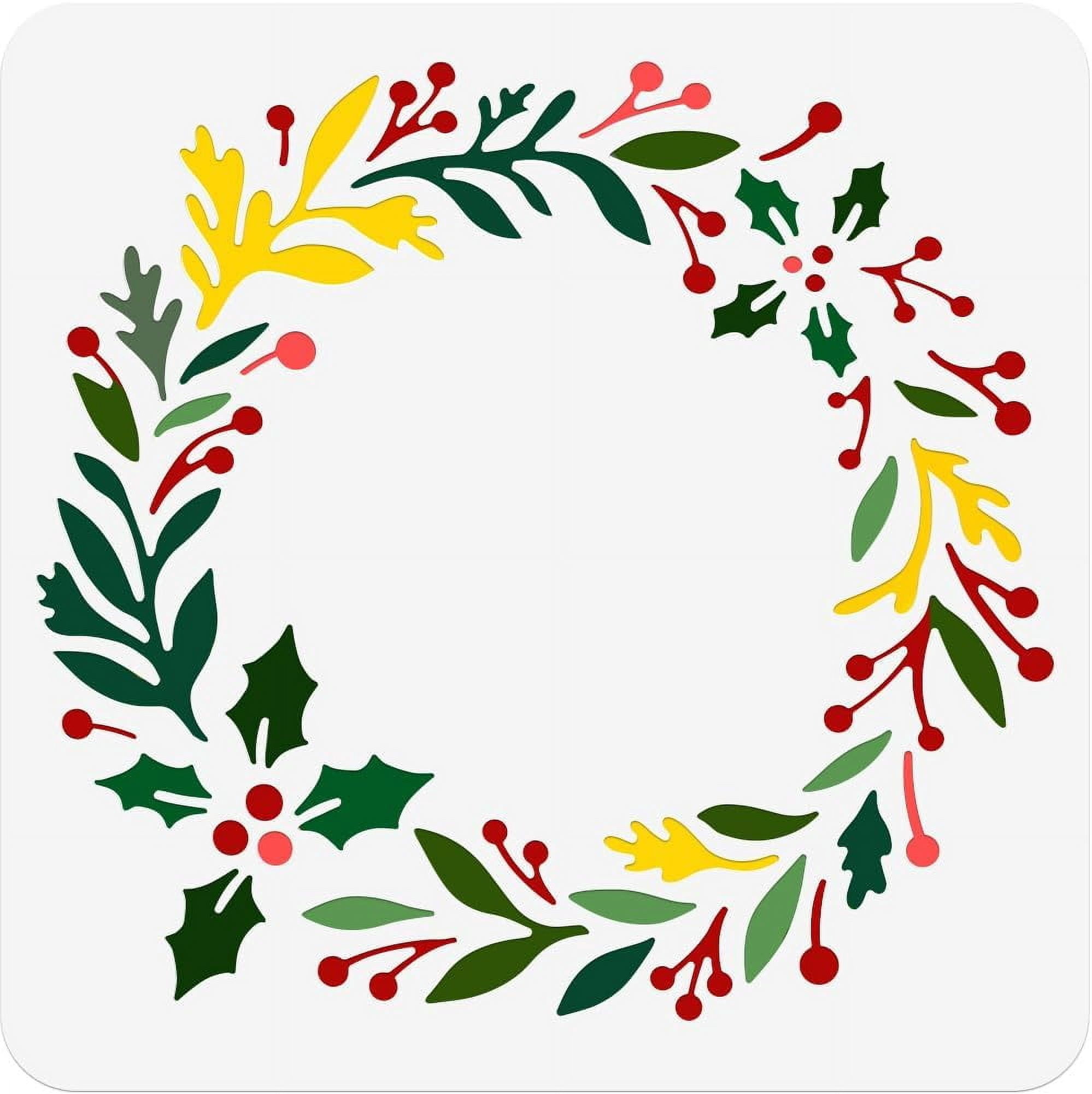 Christmas Leaf Wreath Painting Stencil 11.8x11.8 Inch Reusable DIY Art ...