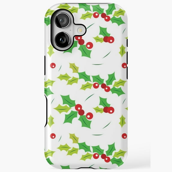 Christmas Leaves Festive Green Holiday Pattern Art iPhone Case for ...