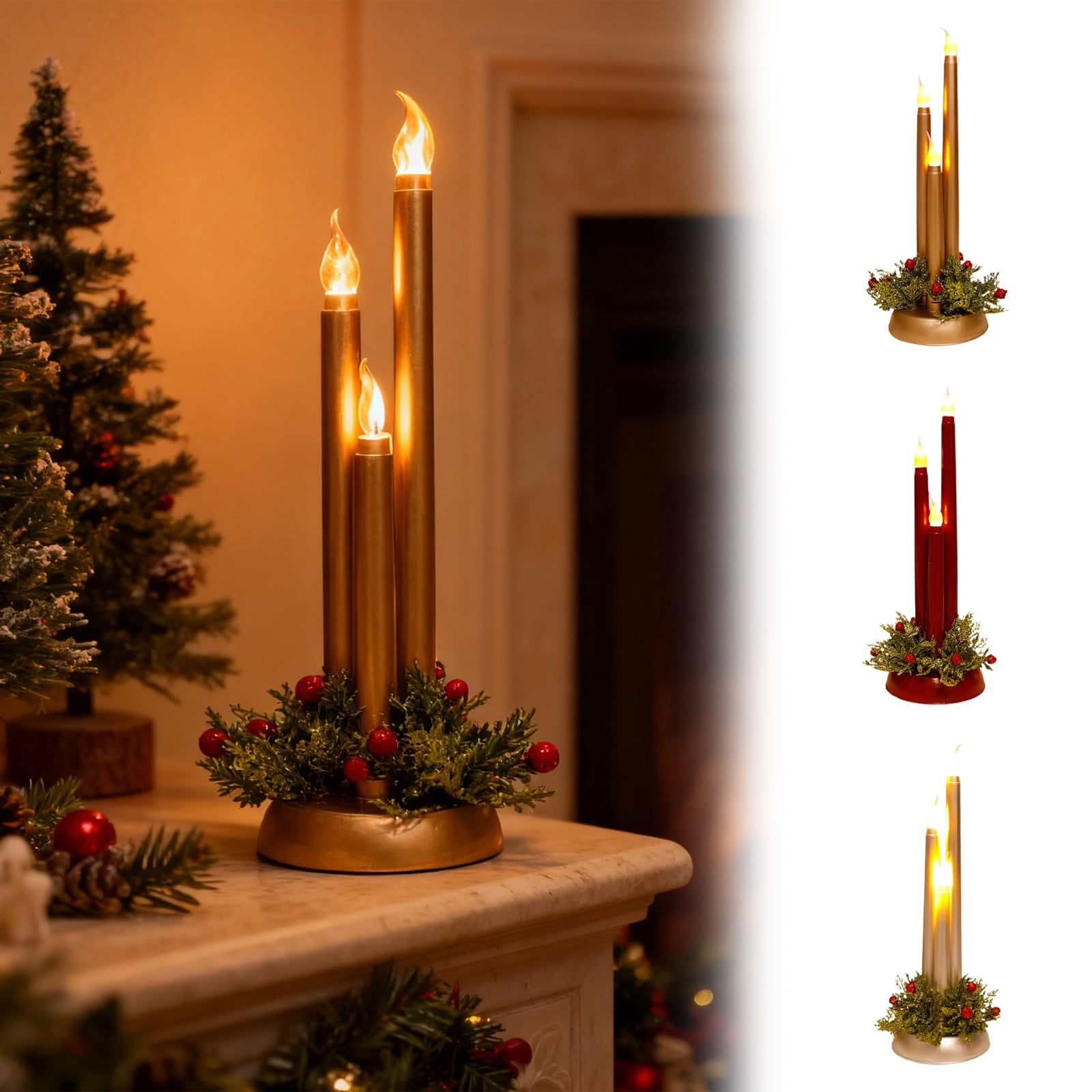 Christmas Led Flameless Tapered Short Candles 3-In-1 Set (1 Piece ...