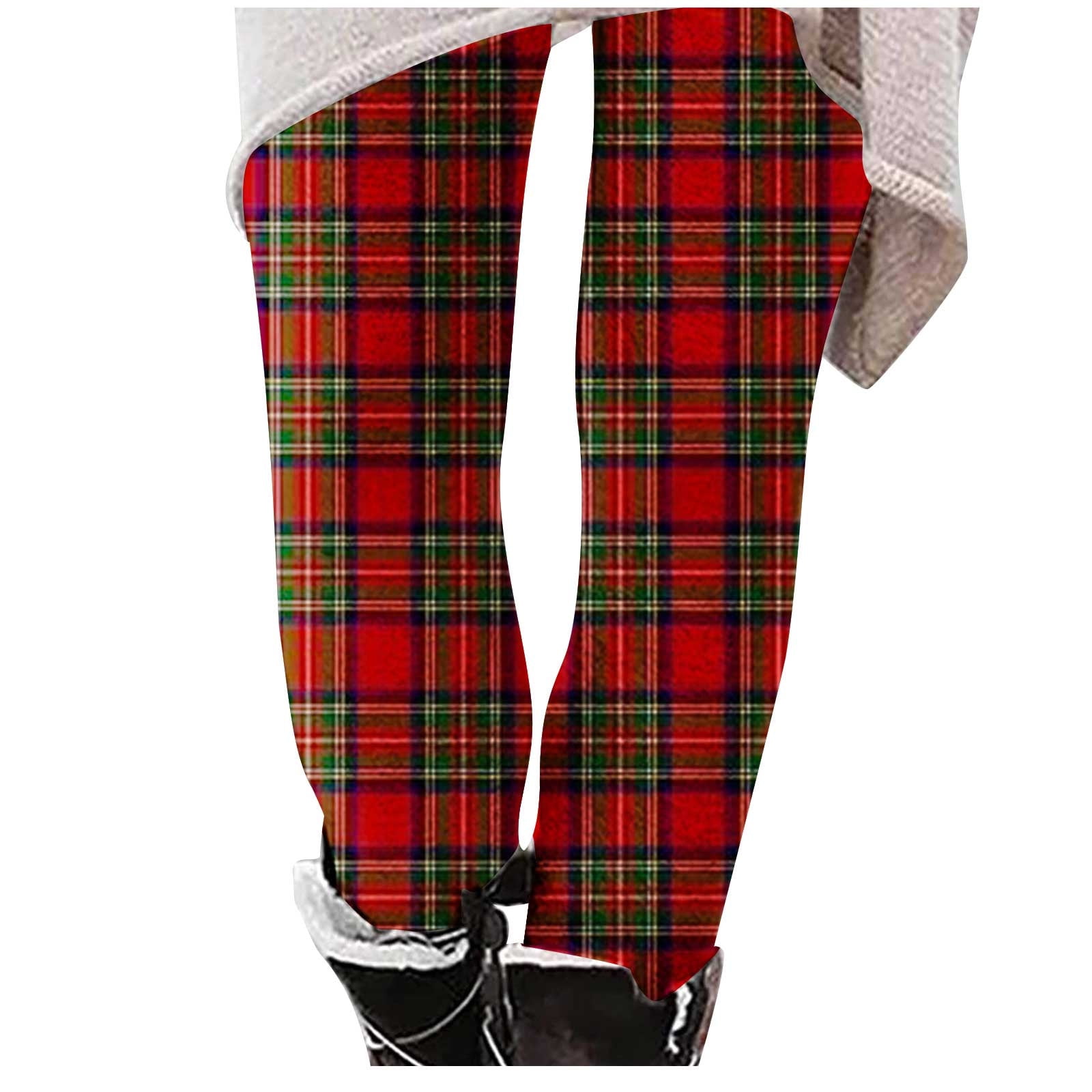 Christmas Leggings Women's Santa Claus/Buffalo Plaid Print High Waist ...