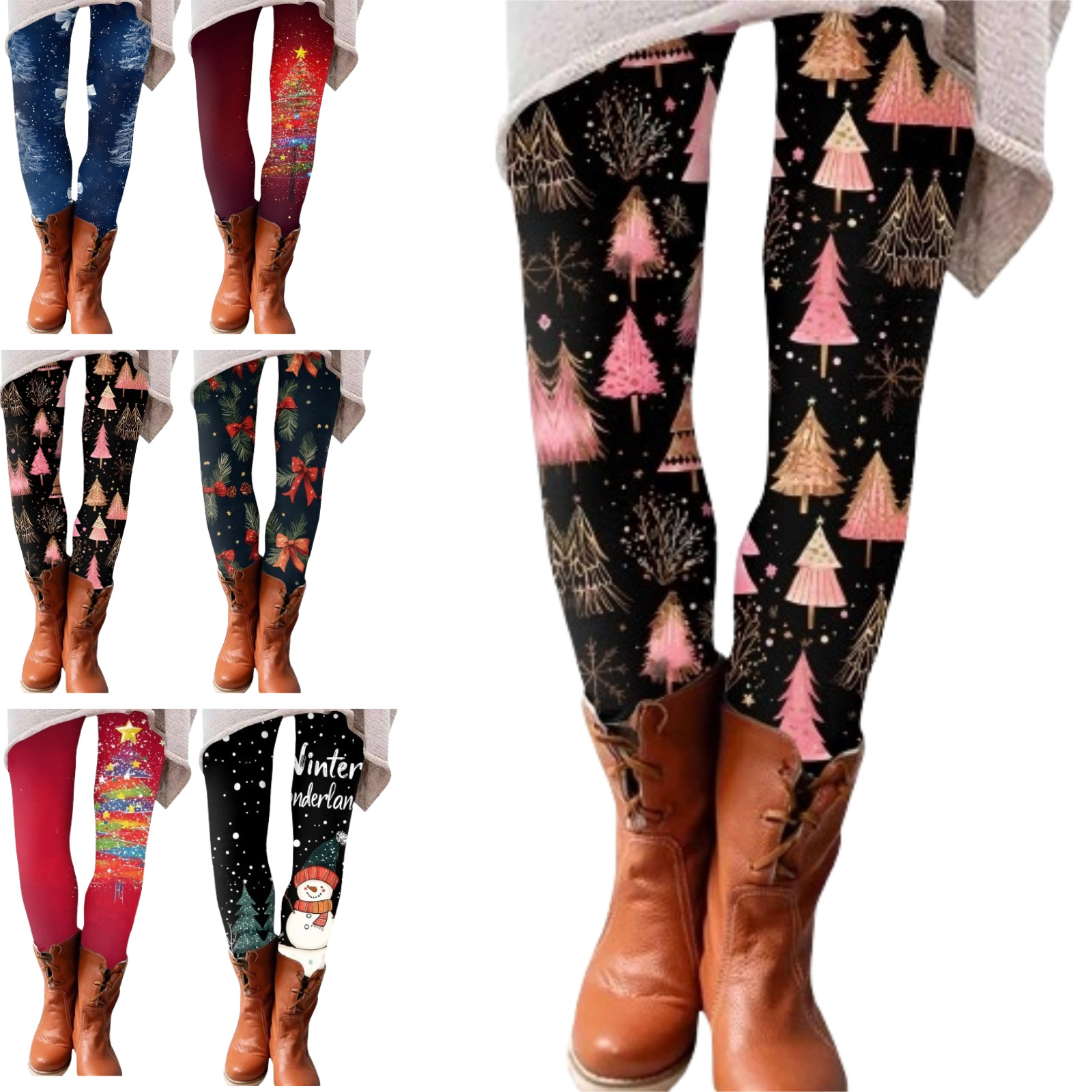 Christmas Leggings for Women Christmas Tree Snowflake Print High ...
