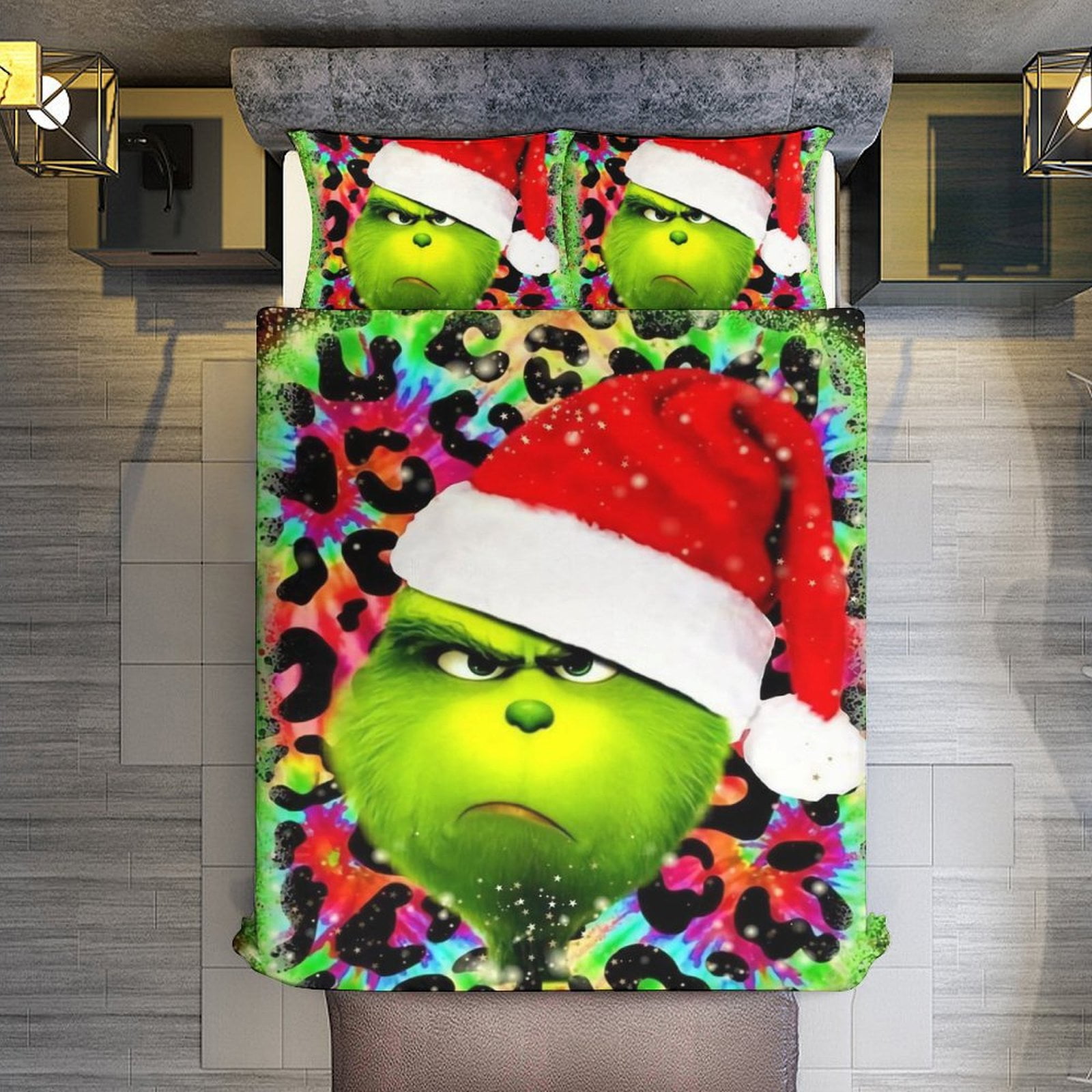 Christmas Leopard Grinch Duvet Cover,Bedding Set 3pcs for Kids Boys ...