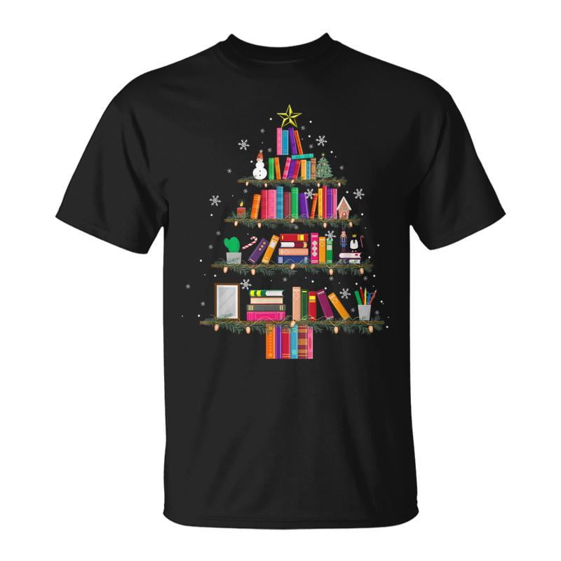 Christmas Library Tree Librarian And Book Lover Xmas Pjs Tshirt ...