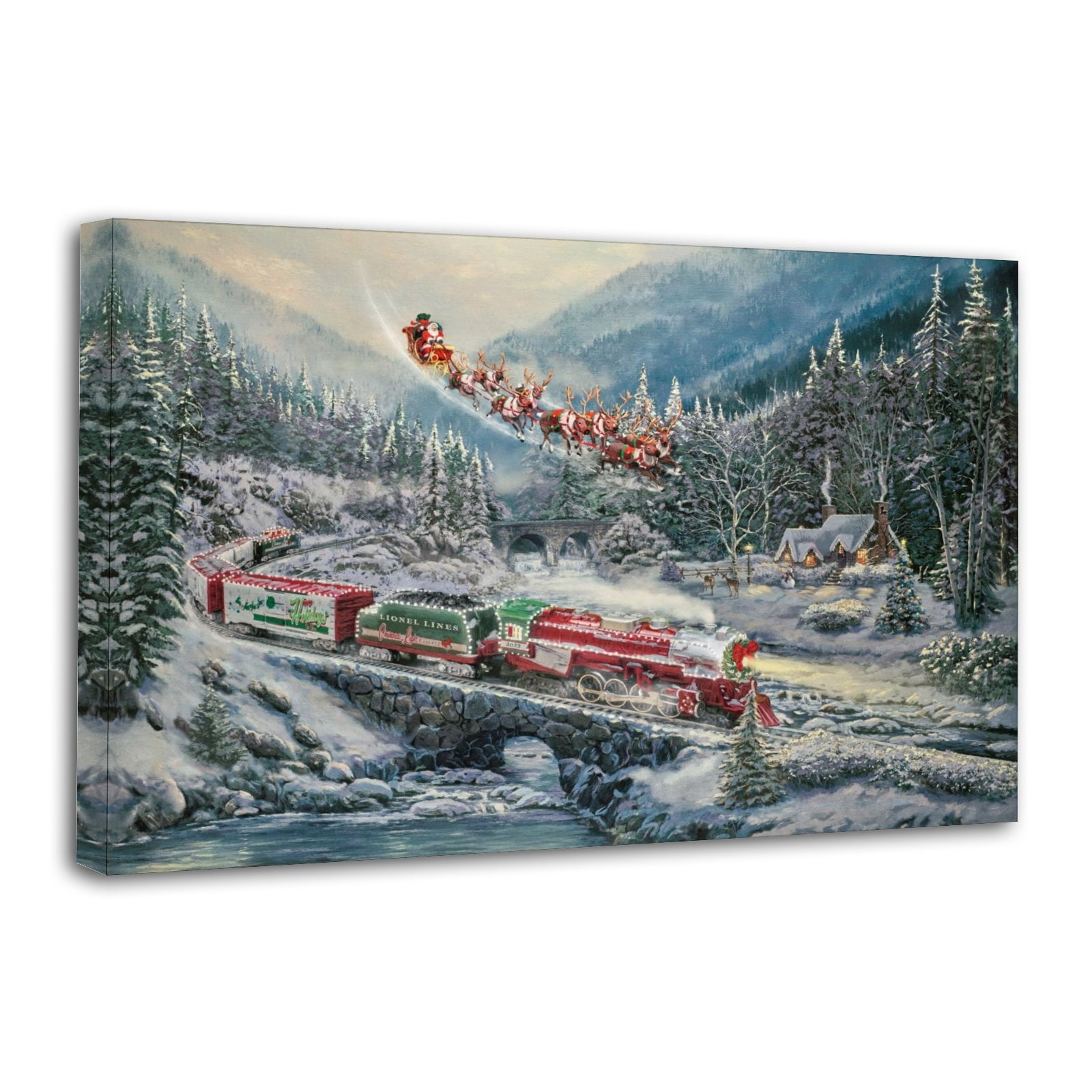 Christmas Light Express Train Santa's Wife Sleigh Reindeer Canvas Wall ...