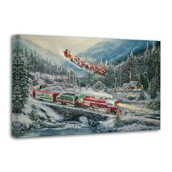 Christmas Light Express Train Santa's Wife Sleigh Reindeer Canvas Wall ...