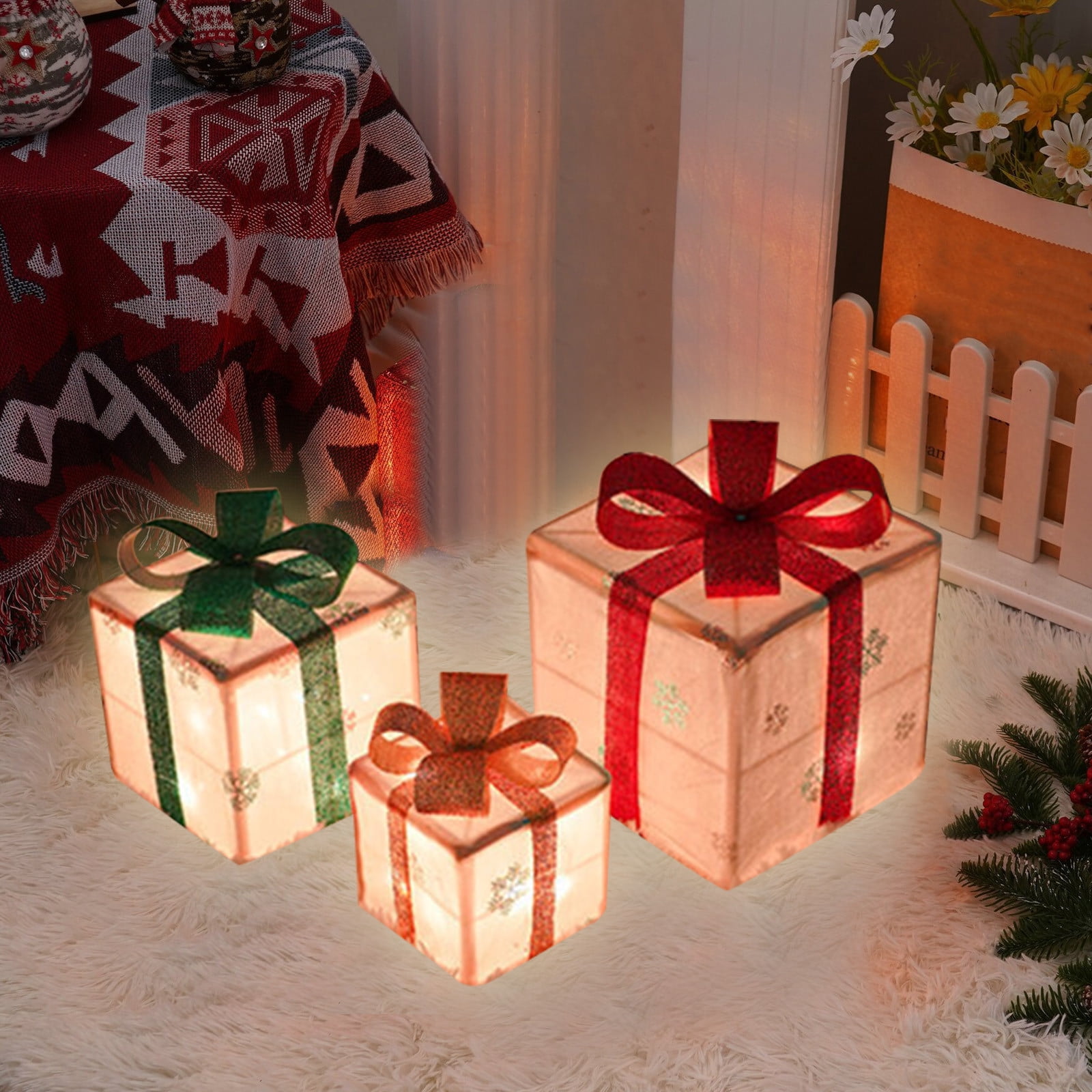 Christmas Lighted Boxes Remote Control, Set of 3 LED Up Decor Outdoor ...