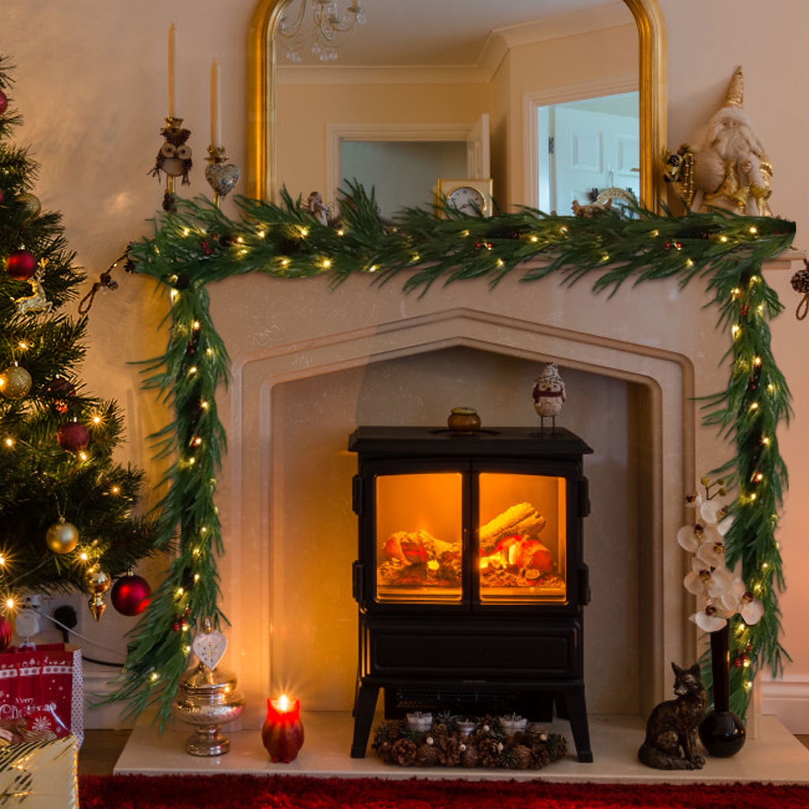 Christmas Lighted Garland Indoor Artificial Garland with Lights ...
