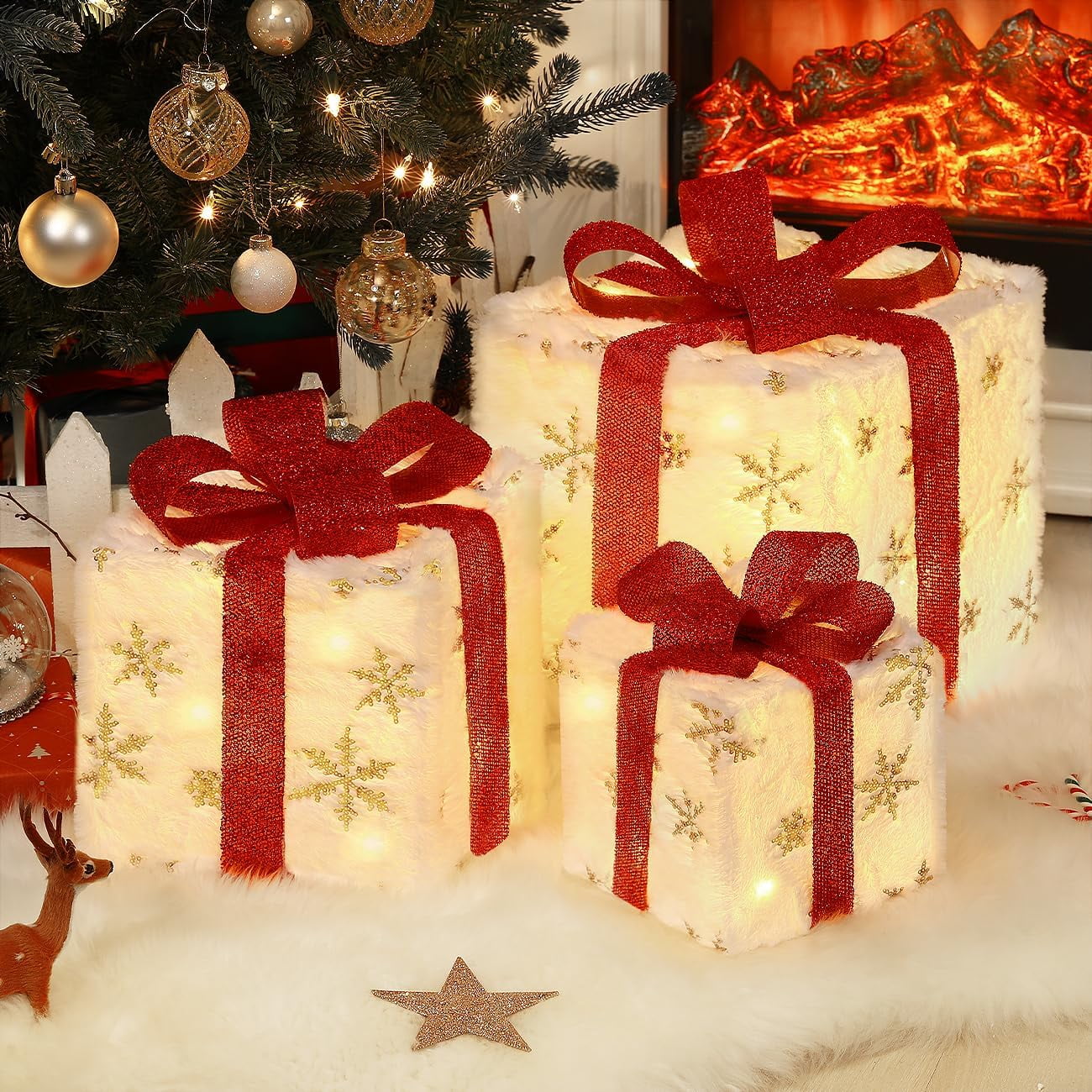 Christmas Lighted Gift Box Decor Lights, 3 PCS Gift Box Pattern Lights ...