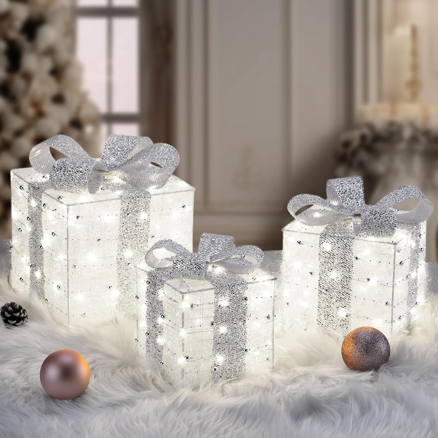 Quntis Christmas Lighted Gift Boxes, 140 LEDs, Timer, Indoor/Outdoor ...