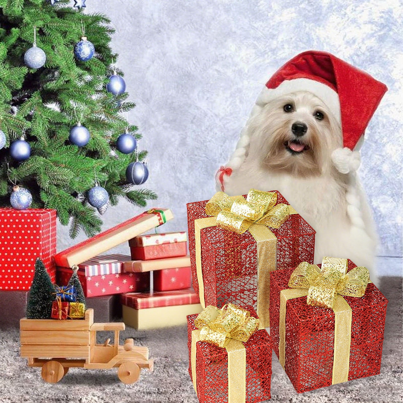 Christmas Lighted Gift Boxes 3 Pack Waterproof Metal Outdoor Holiday ...