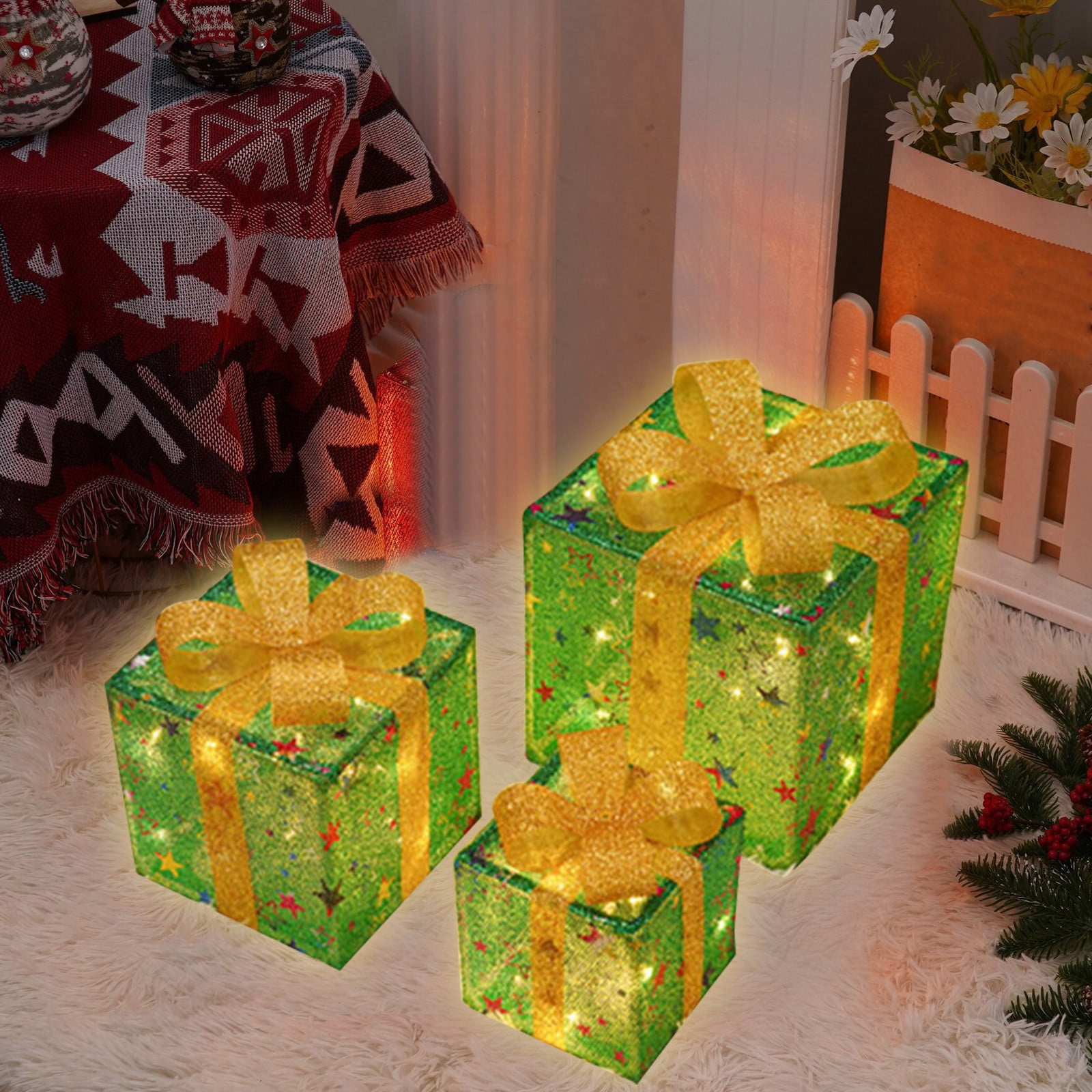 Christmas Lighted Gift Boxes, LEDs Pre-lit Light up Xmas Present Boxes ...