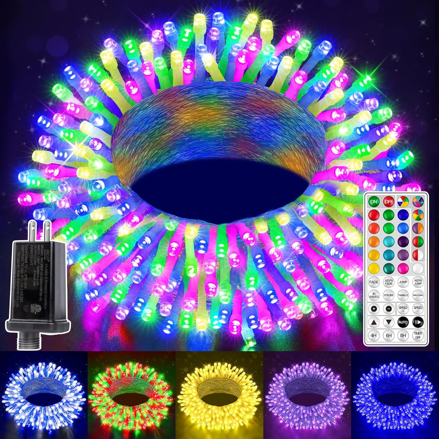Christmas Lights 100 LEDs 33 FT Clear Wire, 130 Modes Color Changing ...