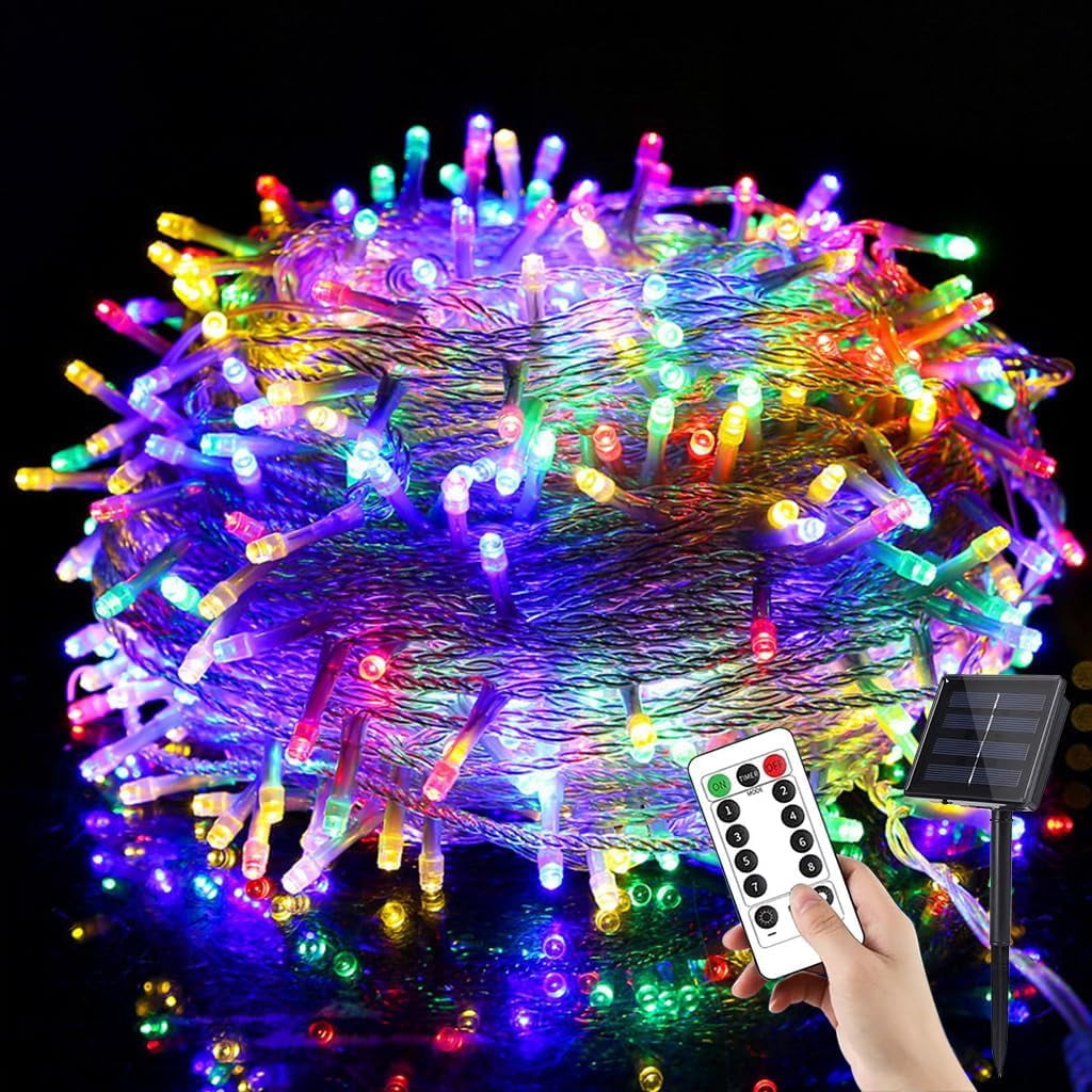 Christmas Lights, 12M 100 LED Solar Christmas Lights, 8 Modes IP65 ...