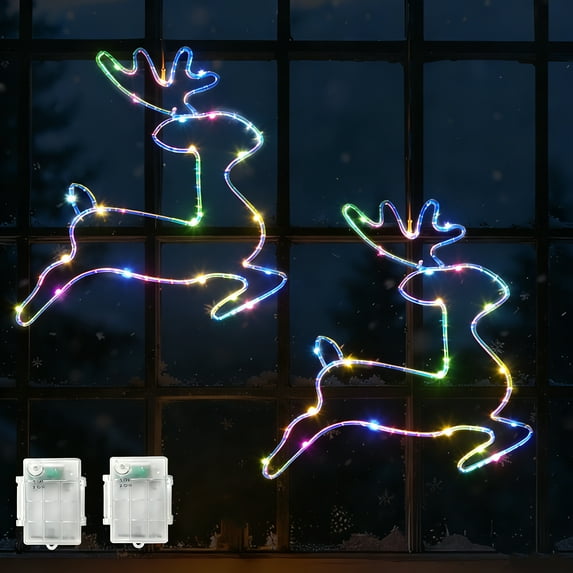 2PCS Christmas Window Lights Decoration Battery Powered, Indoor Deer ...
