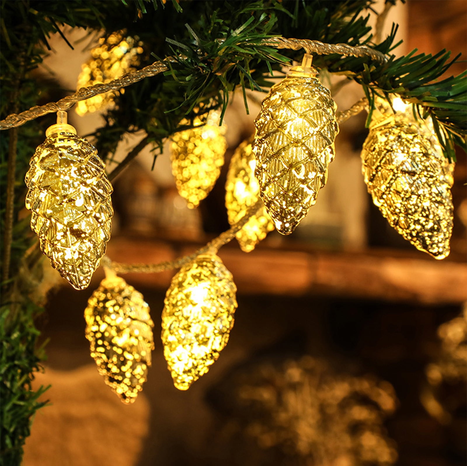 Christmas Lights, 5 Ft 10 LED Pine Cones Lights StringBattery/USB ...