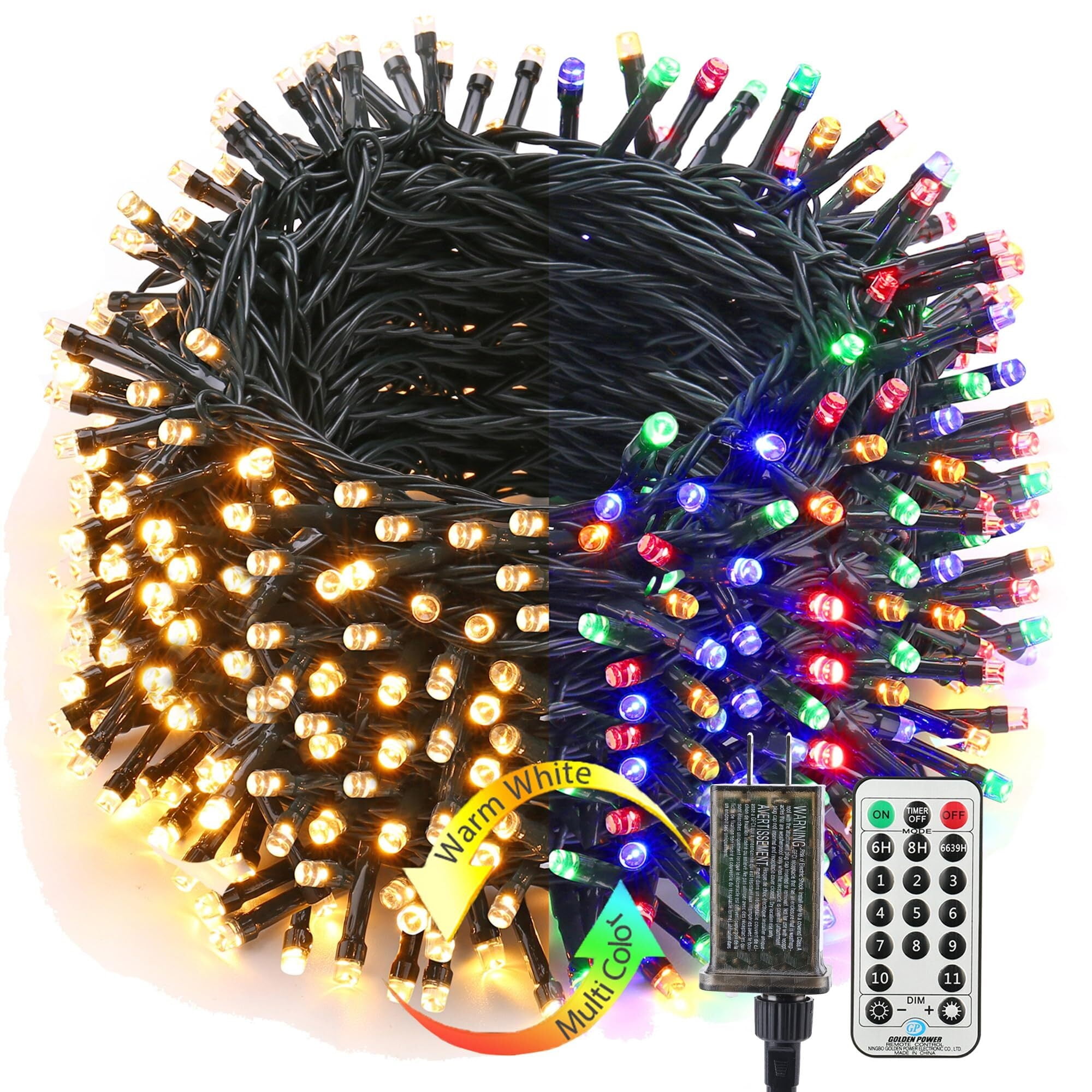 Christmas Lights, 65.67ft 200 LED Color Changing Tree Lights 11-Function Warm White & Multicolor ...