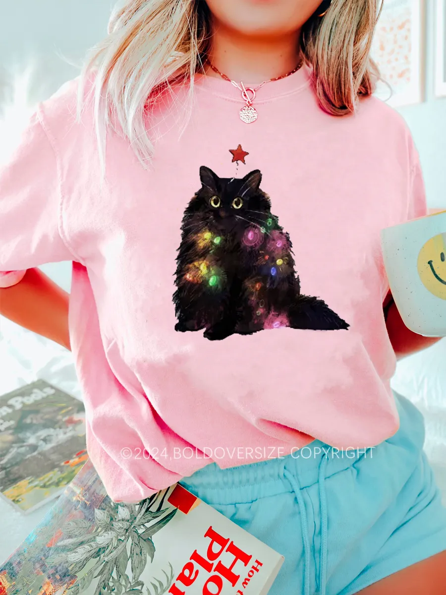 Christmas Lights Cat Tee - Walmart.com