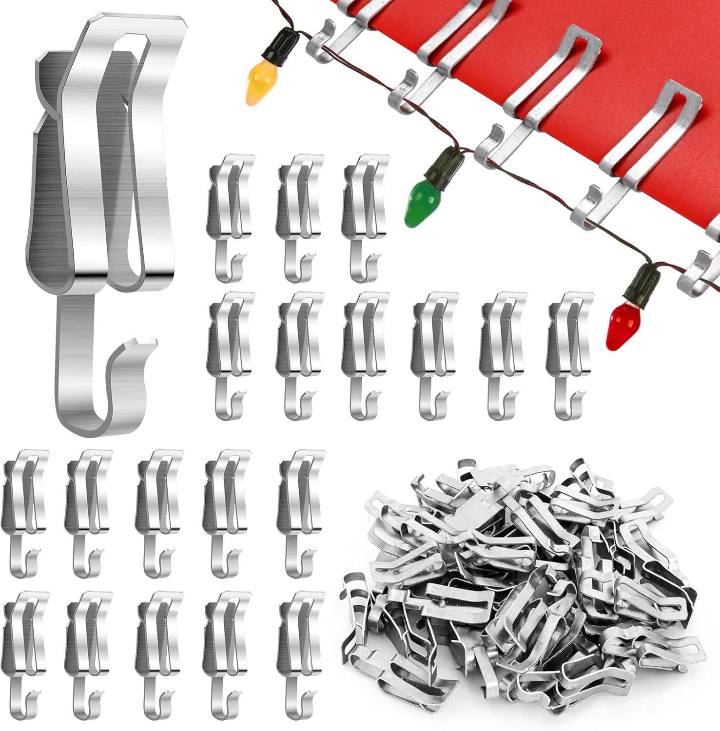 Christmas Lights Clips Metal Light Hanger Hooks Outdoor String Gutter ...