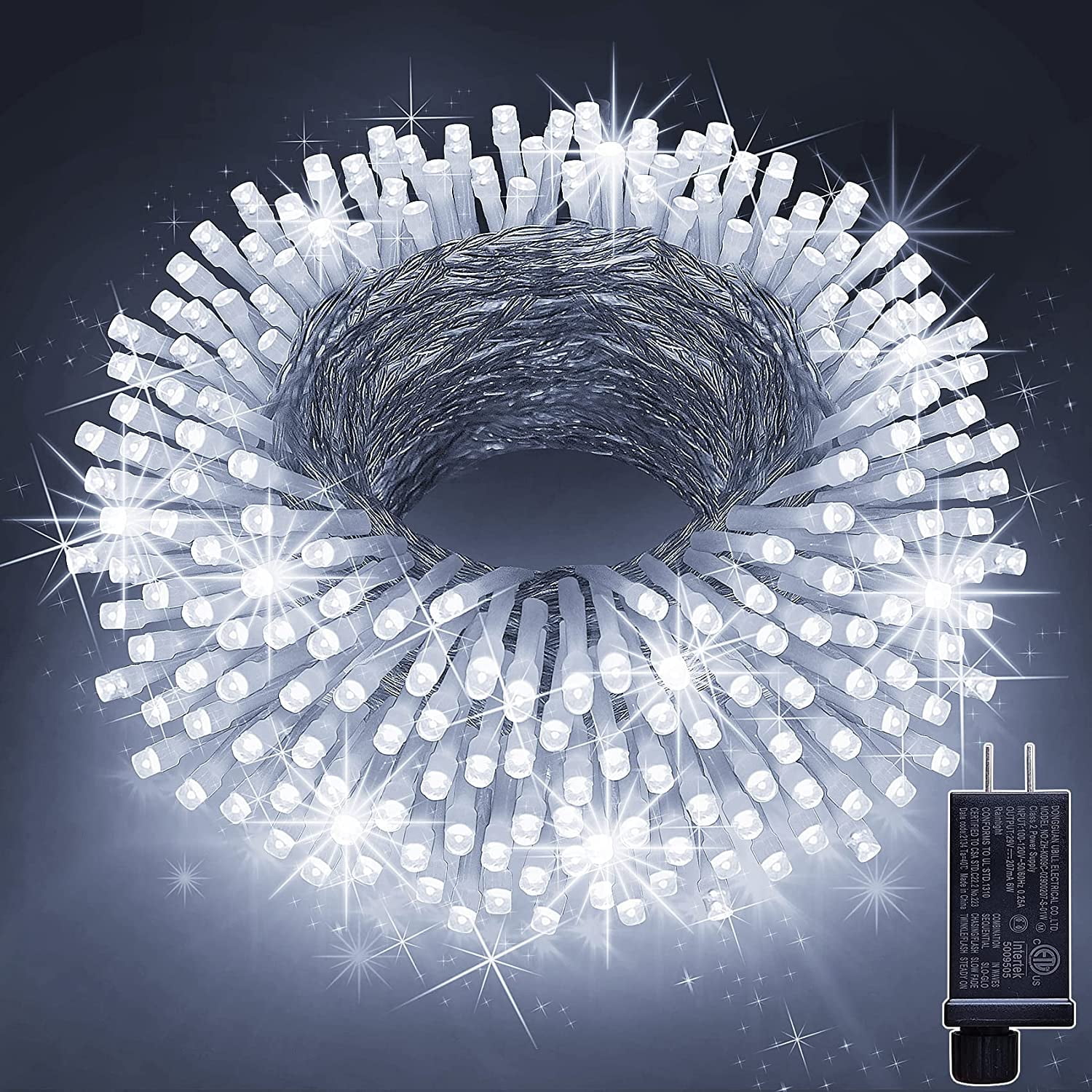 Christmas Lights Indoor Outdoor 200 LED 66ft String Lights 8 Modes Plug ...