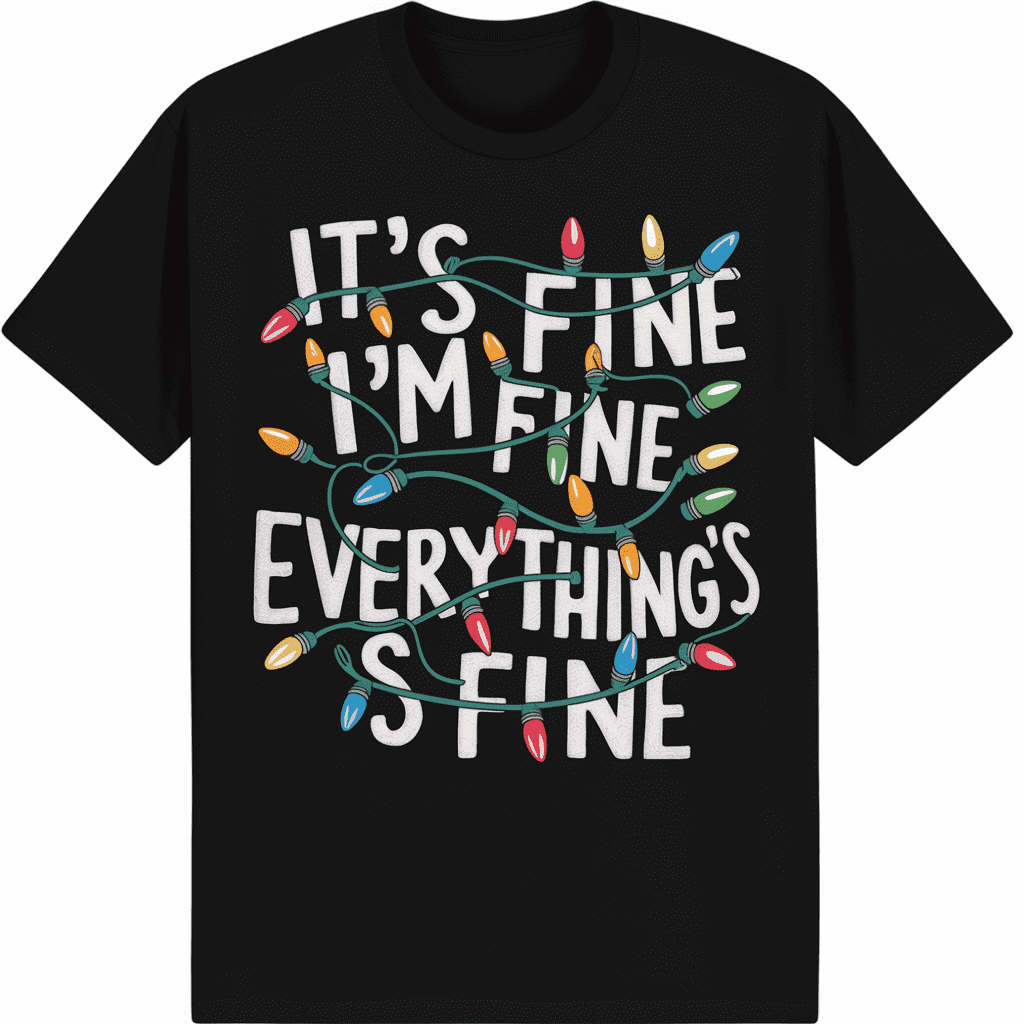 Christmas Lights It's Fine I'm Fine Everything Is Fine Humor T-Shirt ...