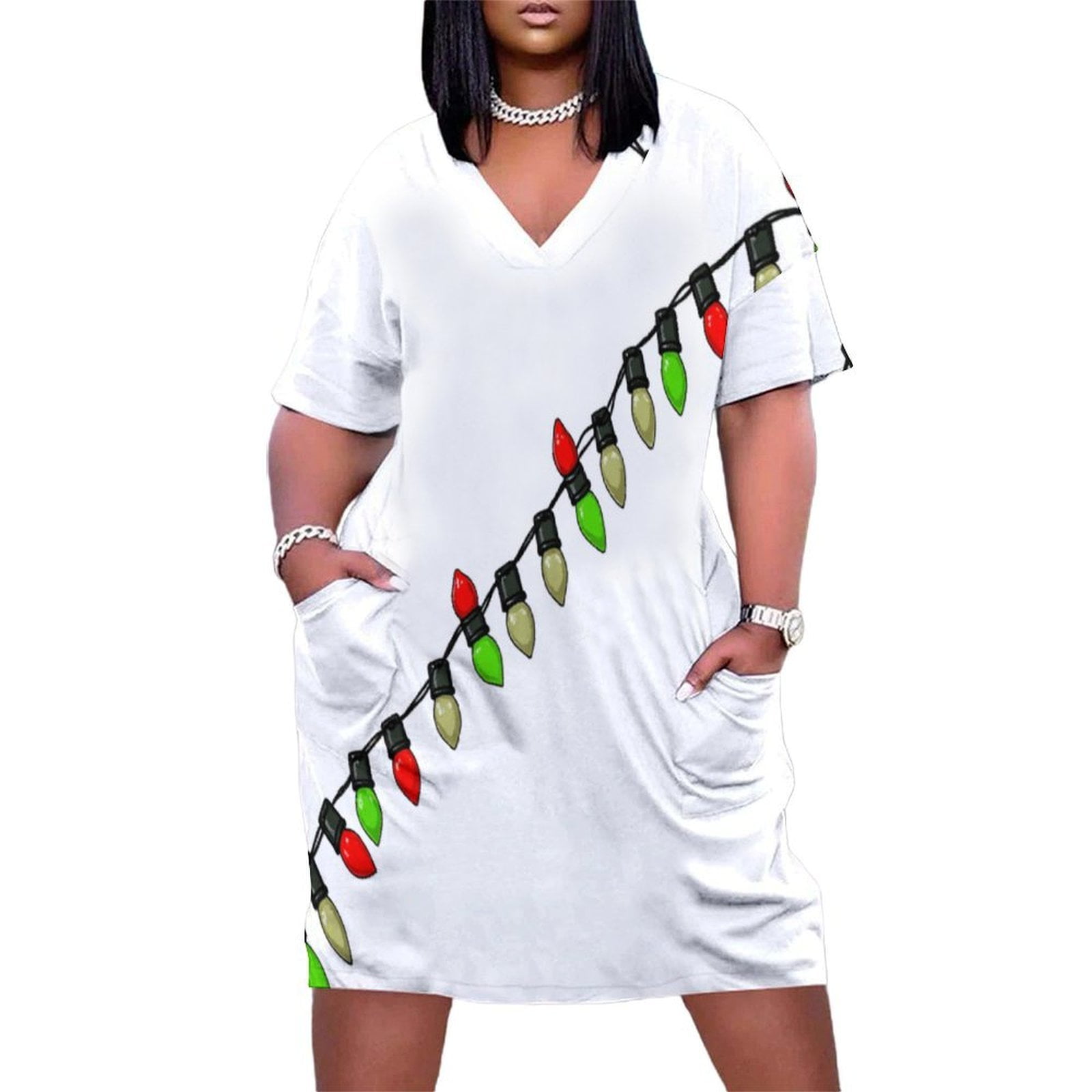 Christmas Lights Line Decorated String Loose Pocket Dress Dresses ...