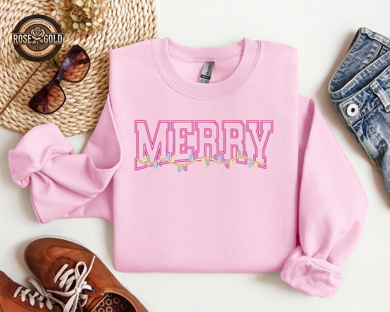 Christmas Lights Merry Sweatshirt, Neon Merry Christmas , Trendy ...