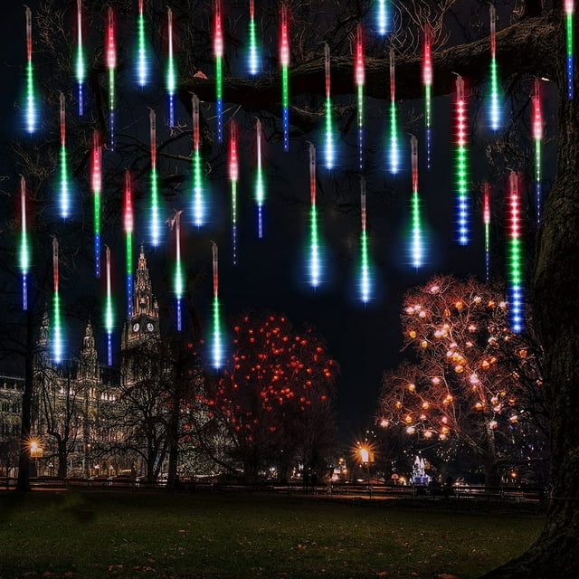 Outdoor Xmas Decor: Meteor Shower Icicle Lights, 10 Tubes 360 LED ...