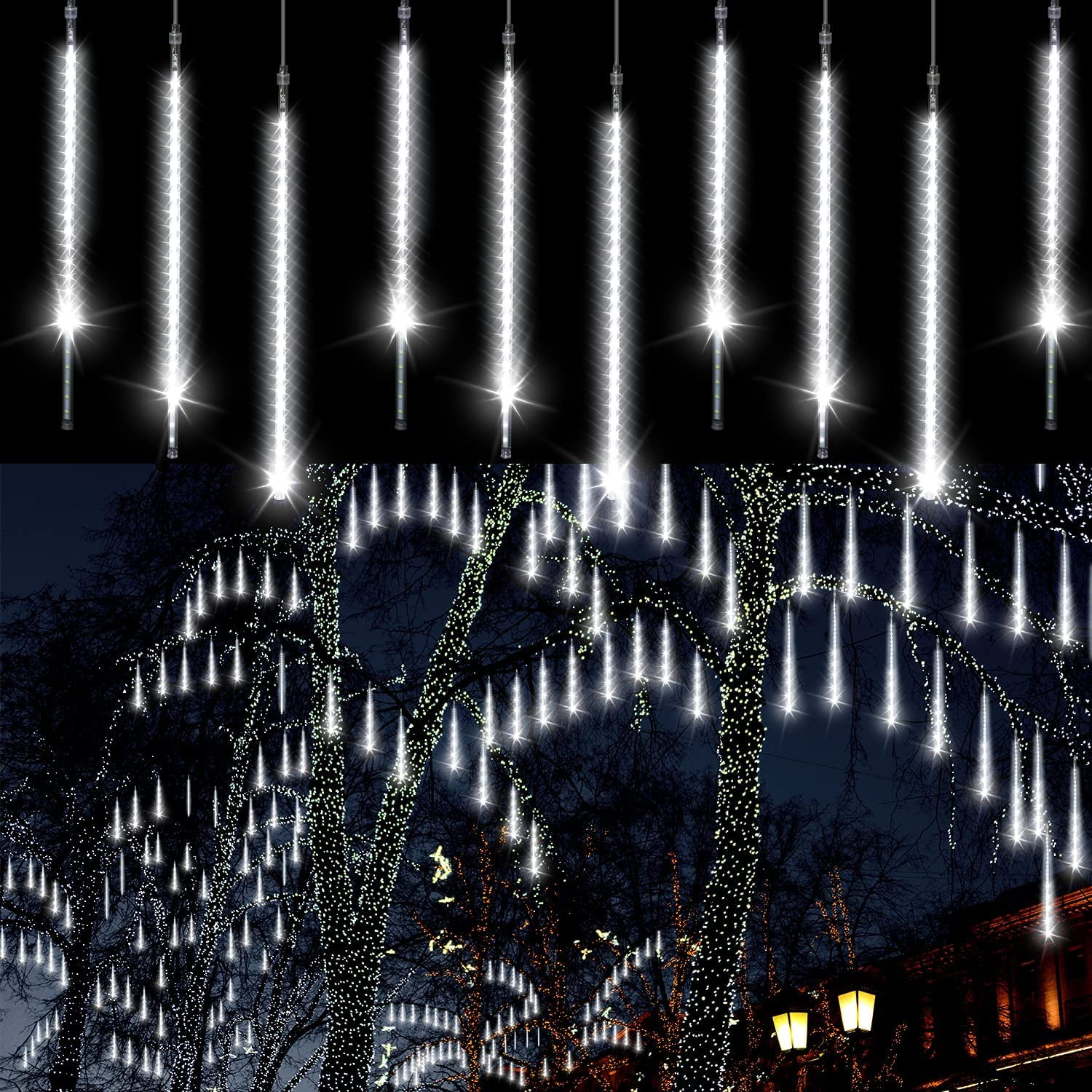 Christmas Lights Meteor Shower Lights, 8 Tube 192 LED 12inch Outdoor ...