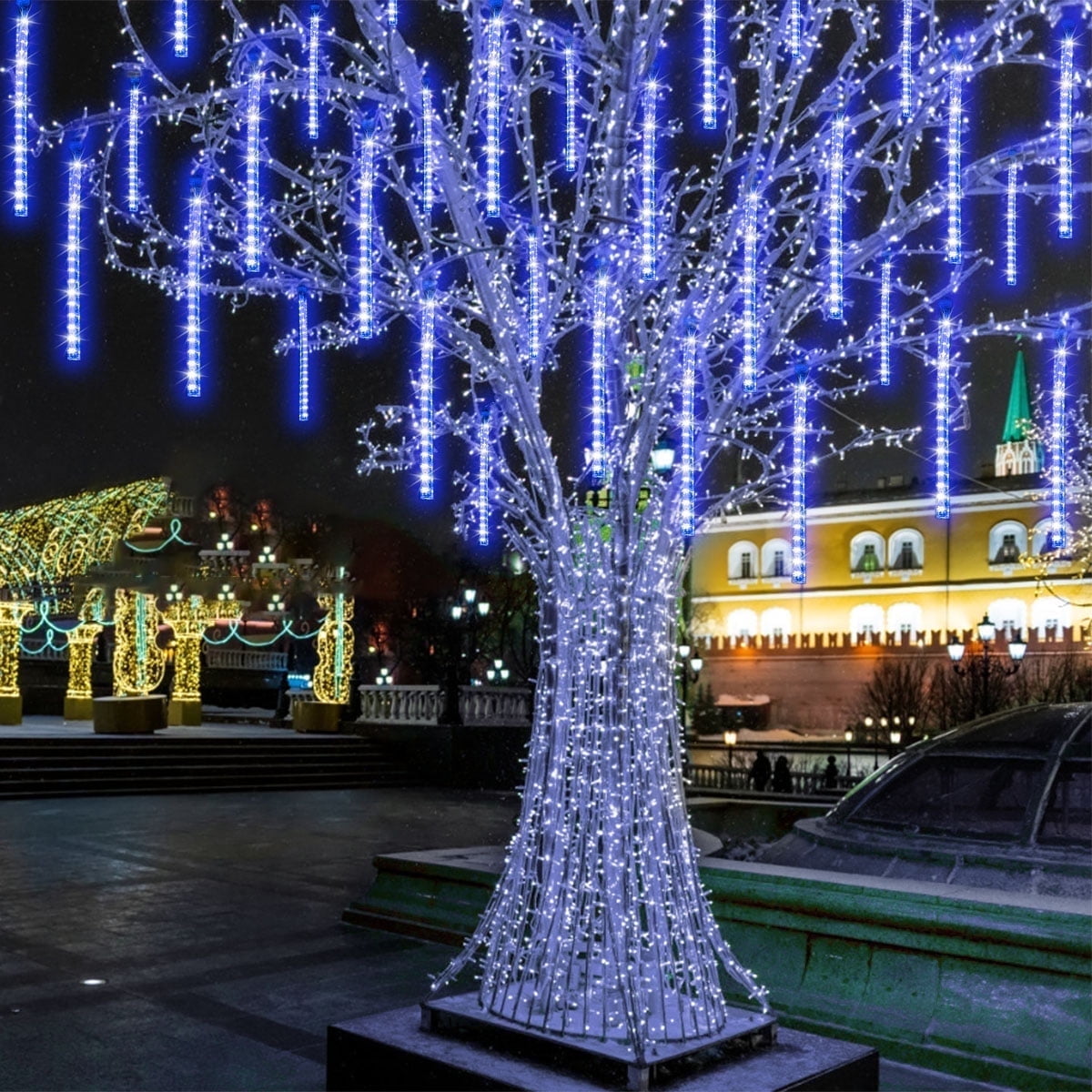 Meteor Shower Lights Outdoor, 10 Tubes 200 LED Falling Rain Drop Lights ...